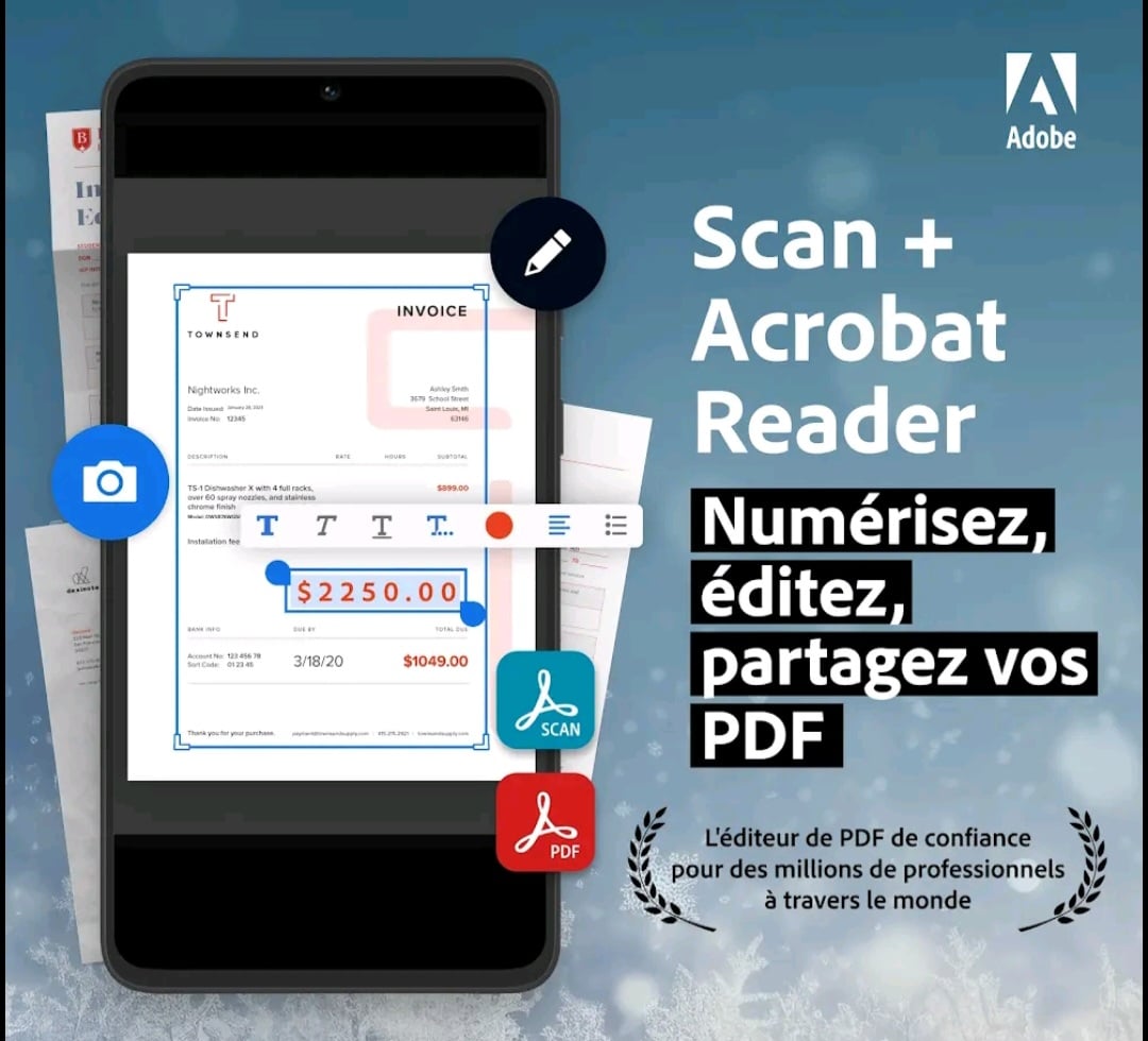 Appli smartphone : Adobe Scan : PDF Scanner, OCR.